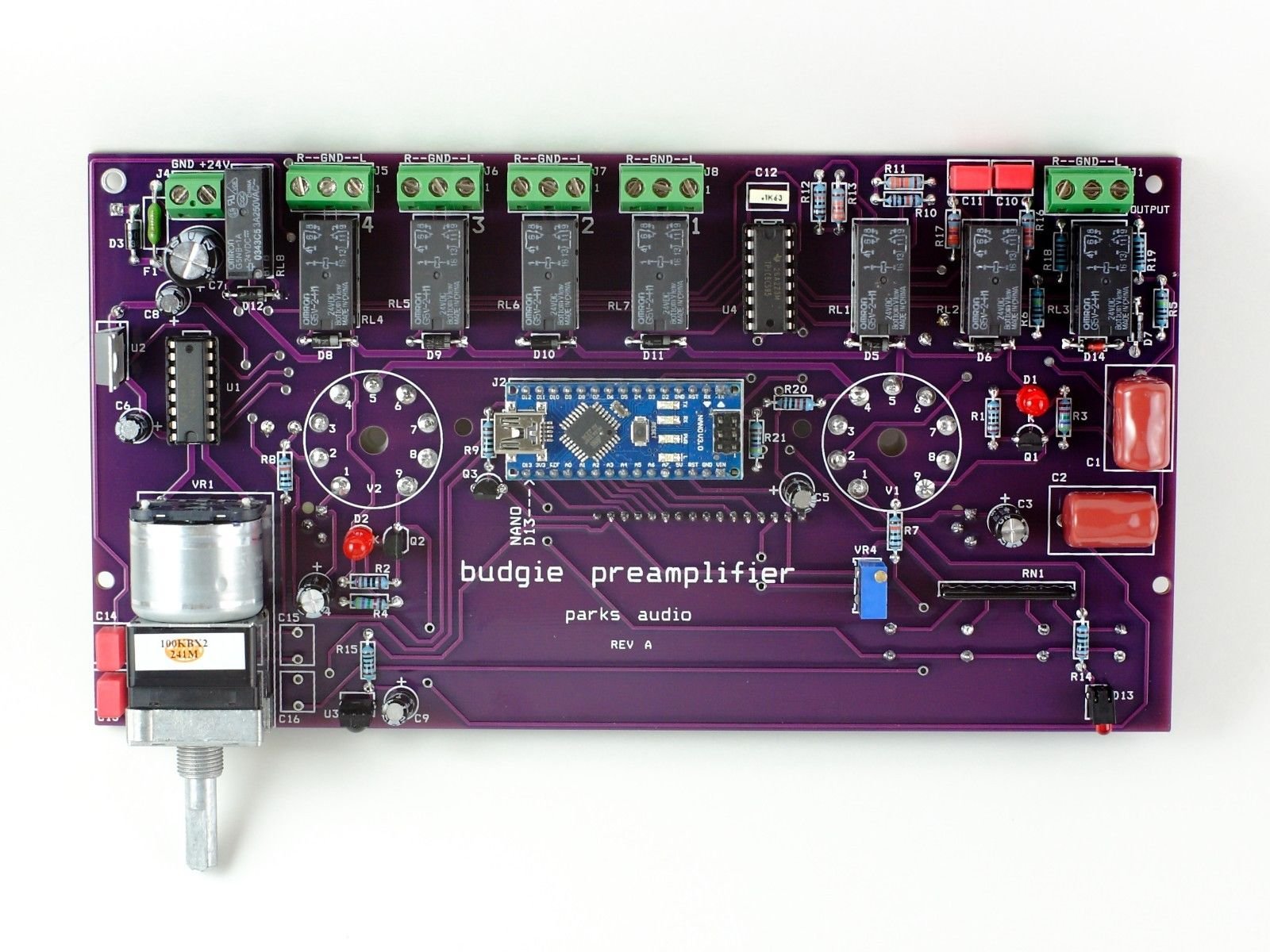 Budgie: A Vacuum Tube Preamp with Arduino Nano (main purple PCB only ...