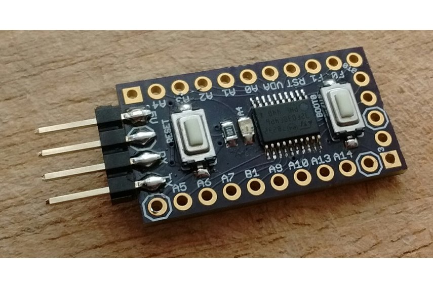 STM32F030F4P6 breakout from 42_red_herrings on Tindie
