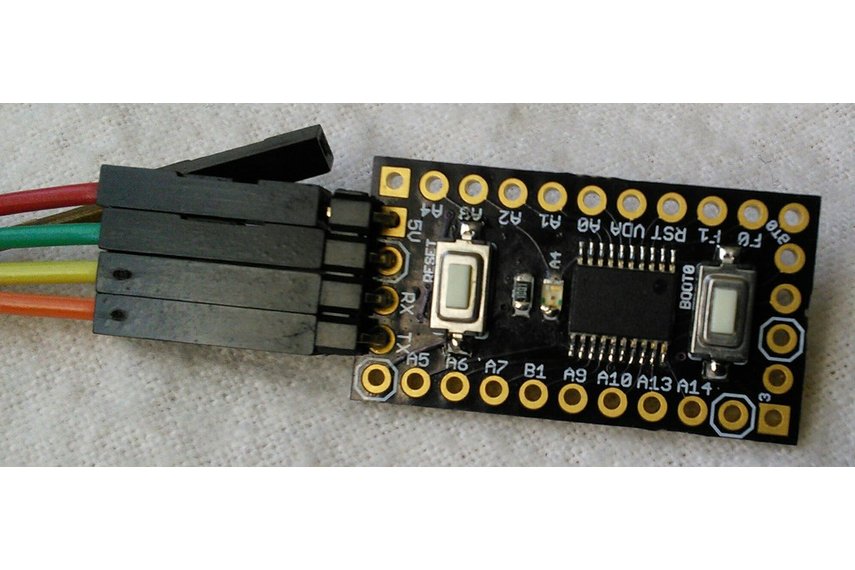 STM32F030F4P6 breakout from 42_red_herrings on Tindie