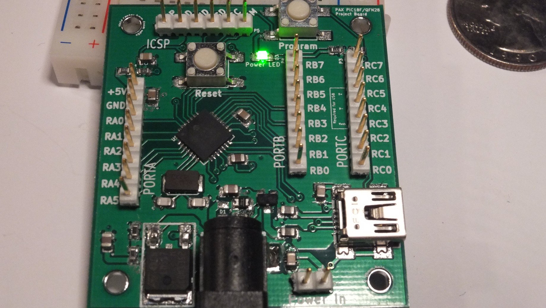 PAX PIC18F/QFN28 USB Project Development Board w/ PIC18F24K50 @ 48 Mhz ...