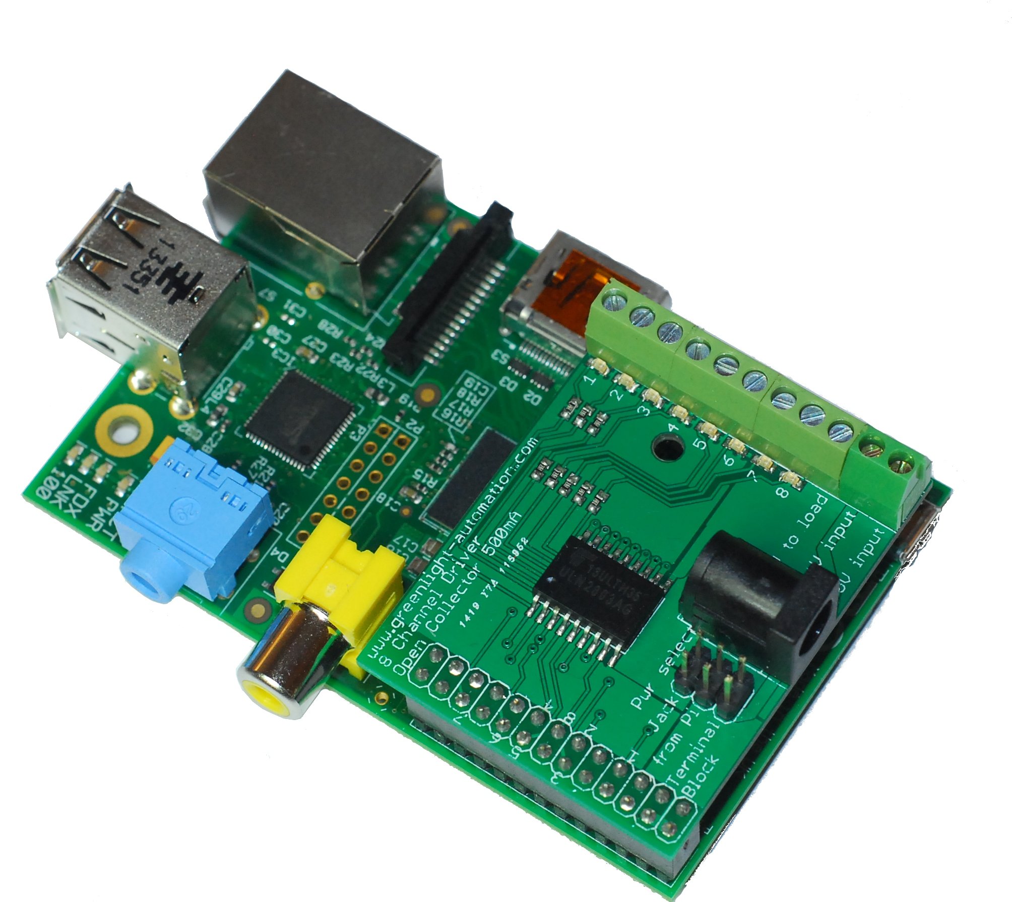 Eight Channel driver board for Raspberry Pi from Greenlight on Tindie