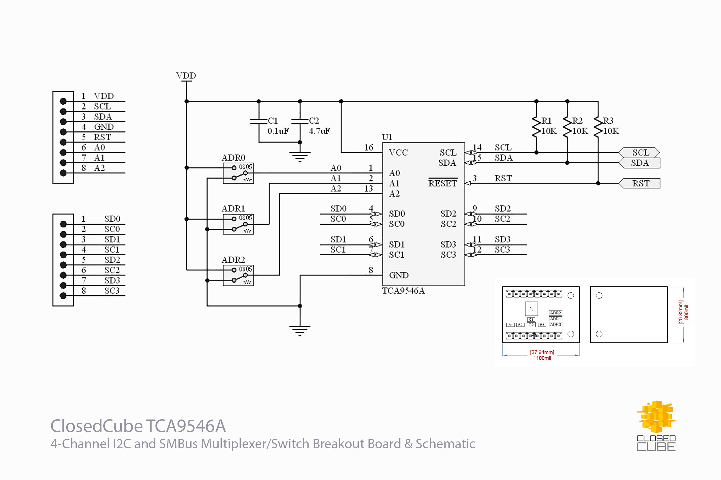 TCA9546A 4-Channel I2C Multiplexer With Reset from closedcube on Tindie