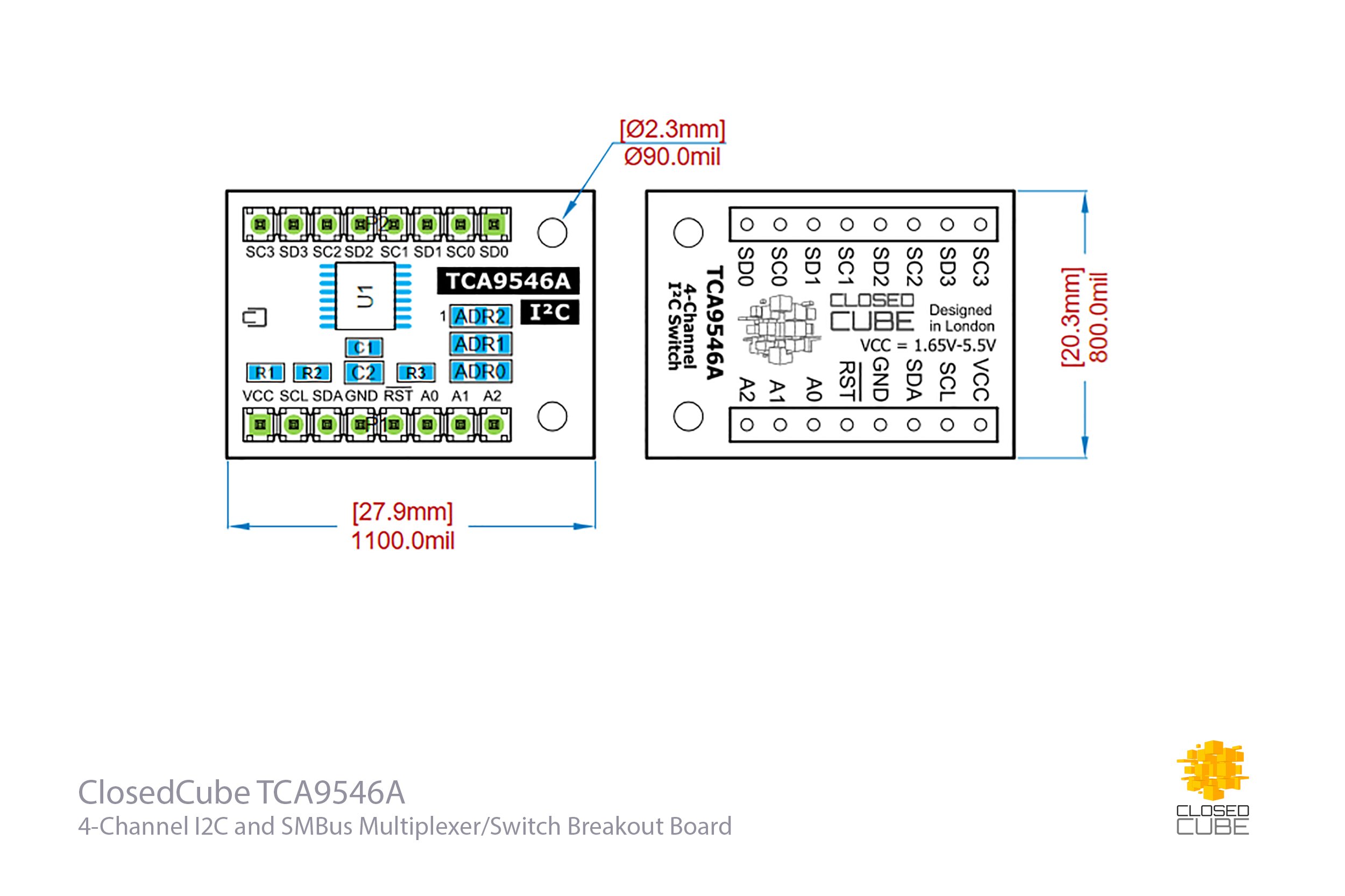 TCA9546A 4-Channel I2C Multiplexer With Reset from closedcube on Tindie