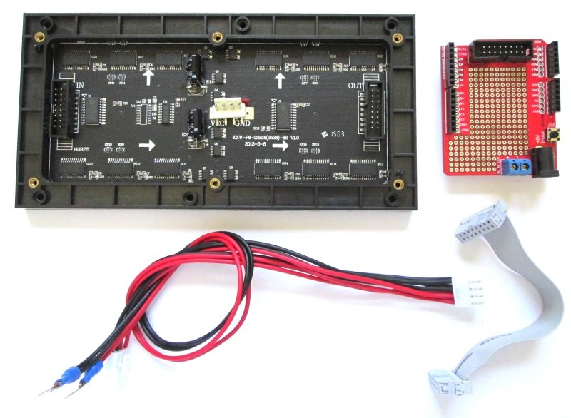 16x32 RGB Matrix panel with an Arduino Uno shield from rajbex on Tindie