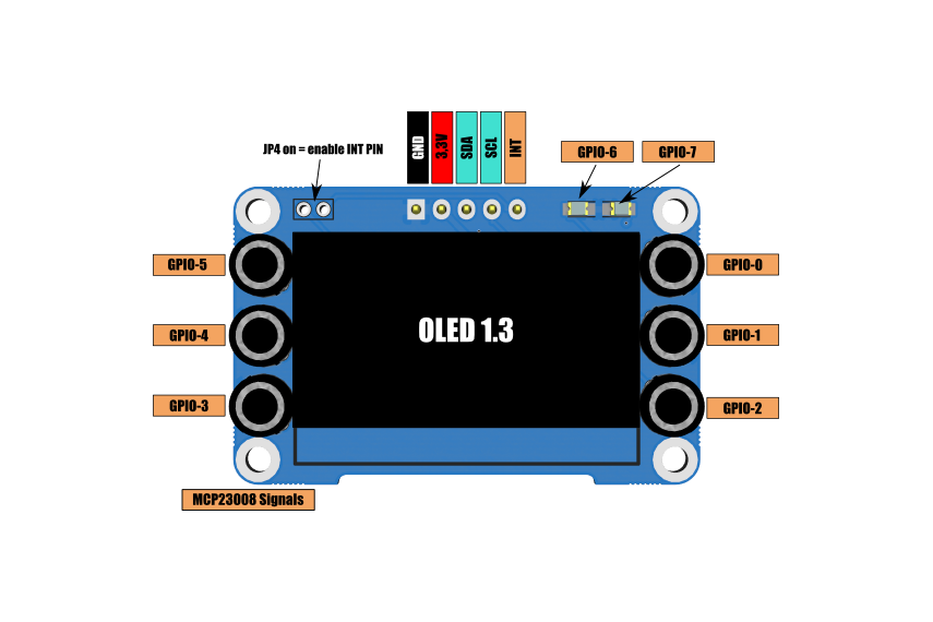 OLED display I2C white 128x64 1.3" SH1106 6 keys from mbtech on Tindie