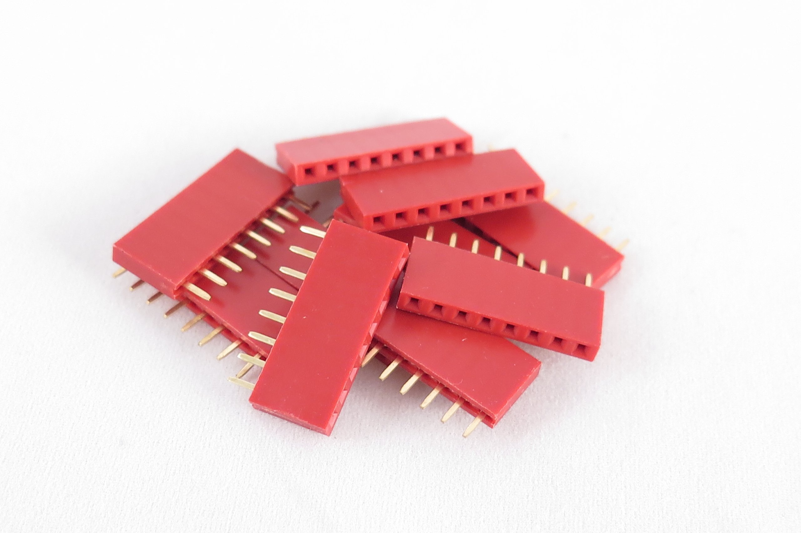 Set of 10 red female pin headers, 8 pins from FemtoCow on Tindie